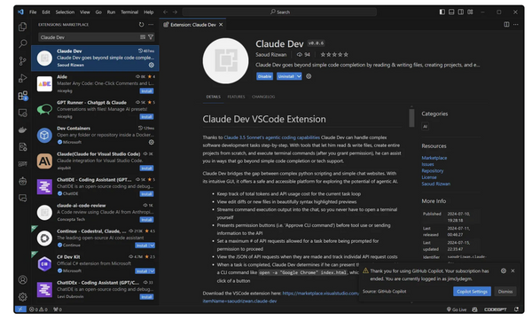Claude Dev, un programador de IA de código abierto en VS Code